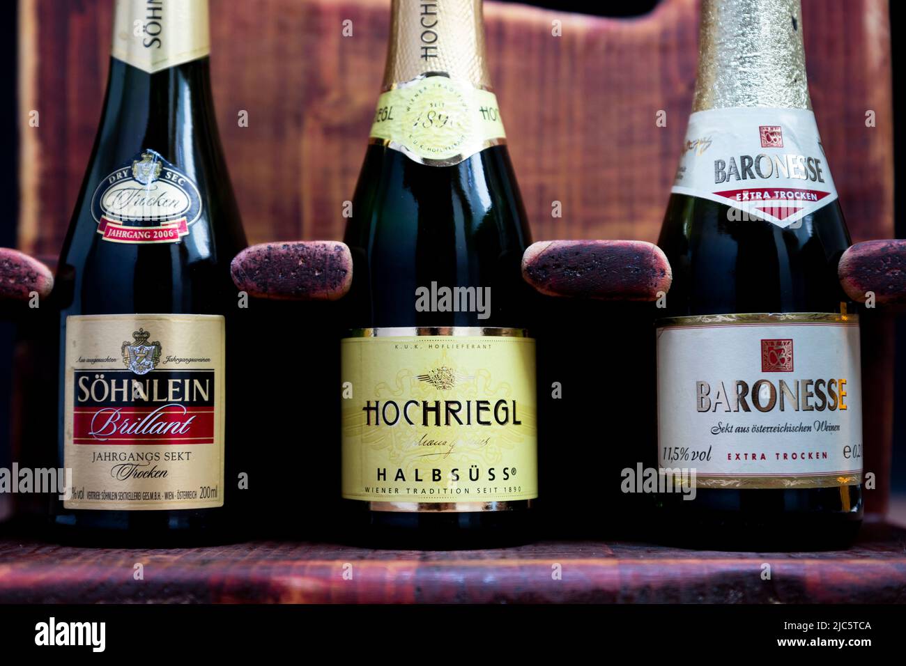 Belgrade, Serbia - Jun, 7, 2022: Three bottles of popular Austrian ...