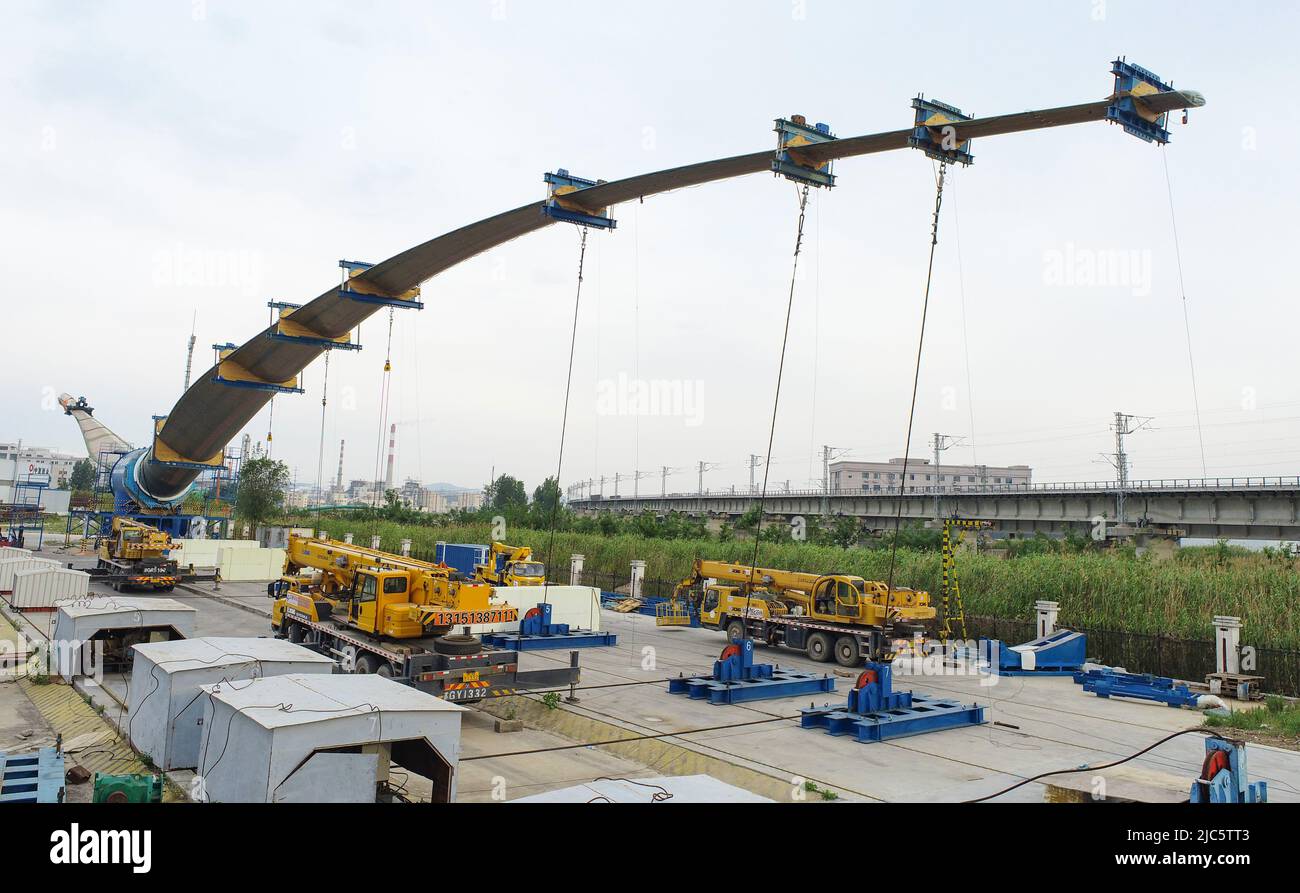 LIANYUNGANG, CHINA - JUNE 10, 2022 - A wind turbine blade is tested ...