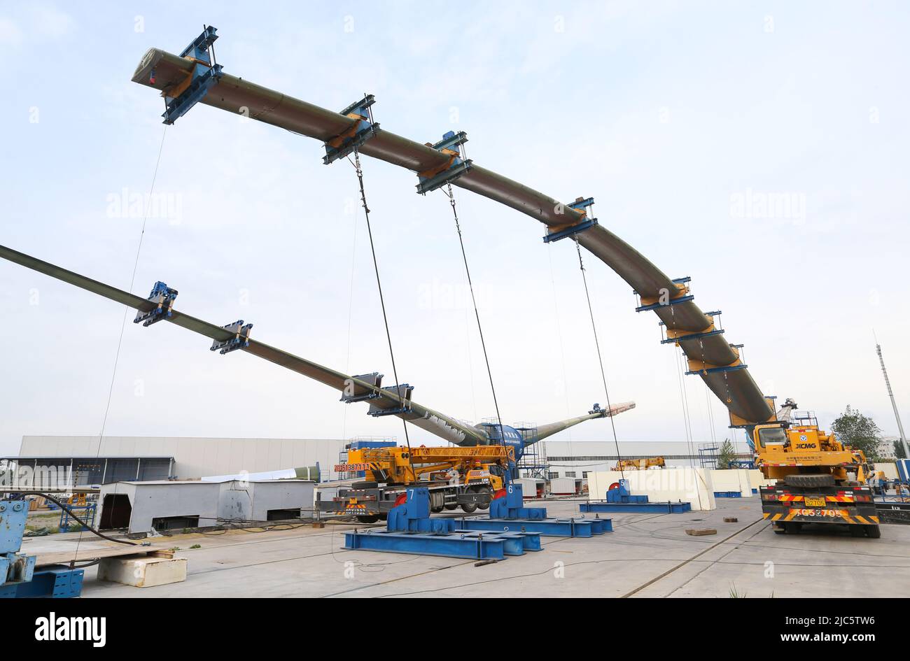 LIANYUNGANG, CHINA - JUNE 10, 2022 - A wind turbine blade is tested ...