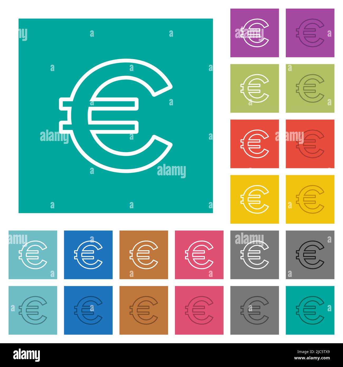 Euro sign outline multi colored flat icons on plain square backgrounds ...