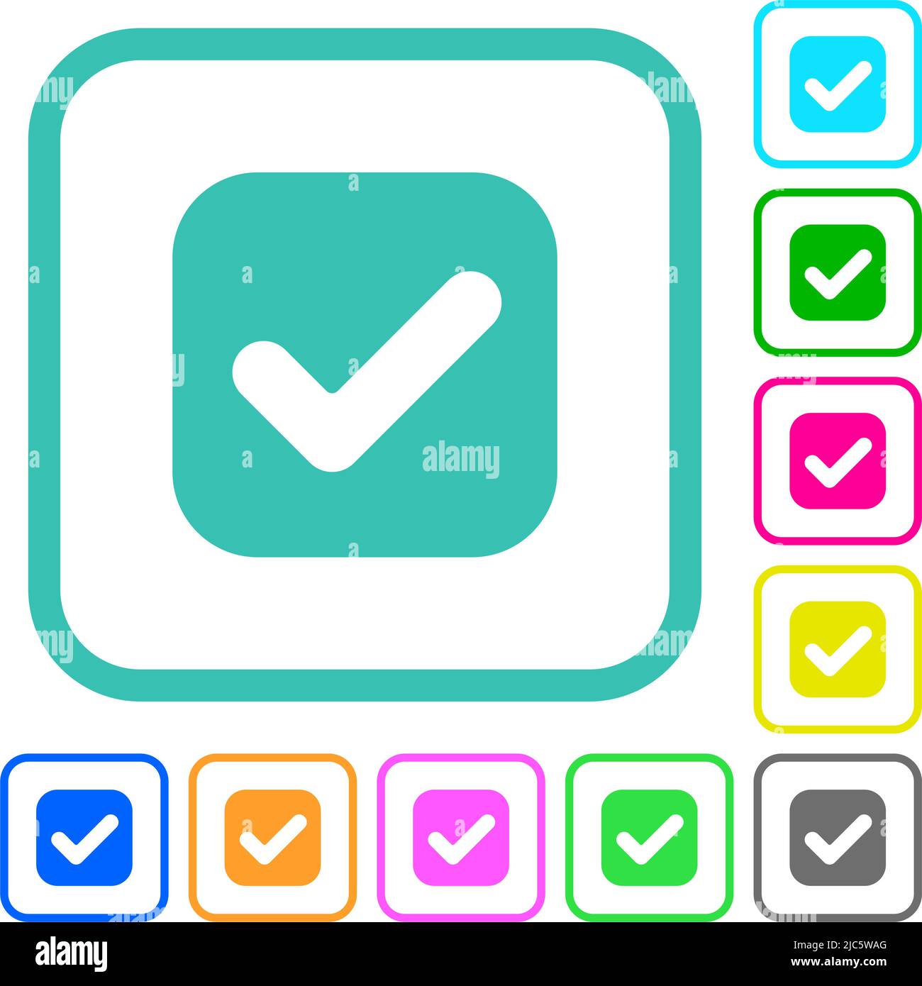 Checkbox solid vivid colored flat icons in curved borders on white ...