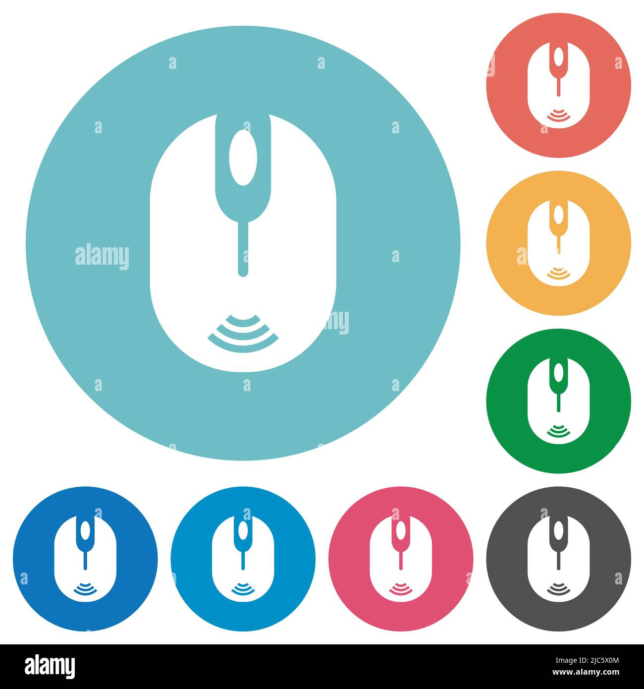 Wireless computer mouse flat white icons on round color backgrounds ...