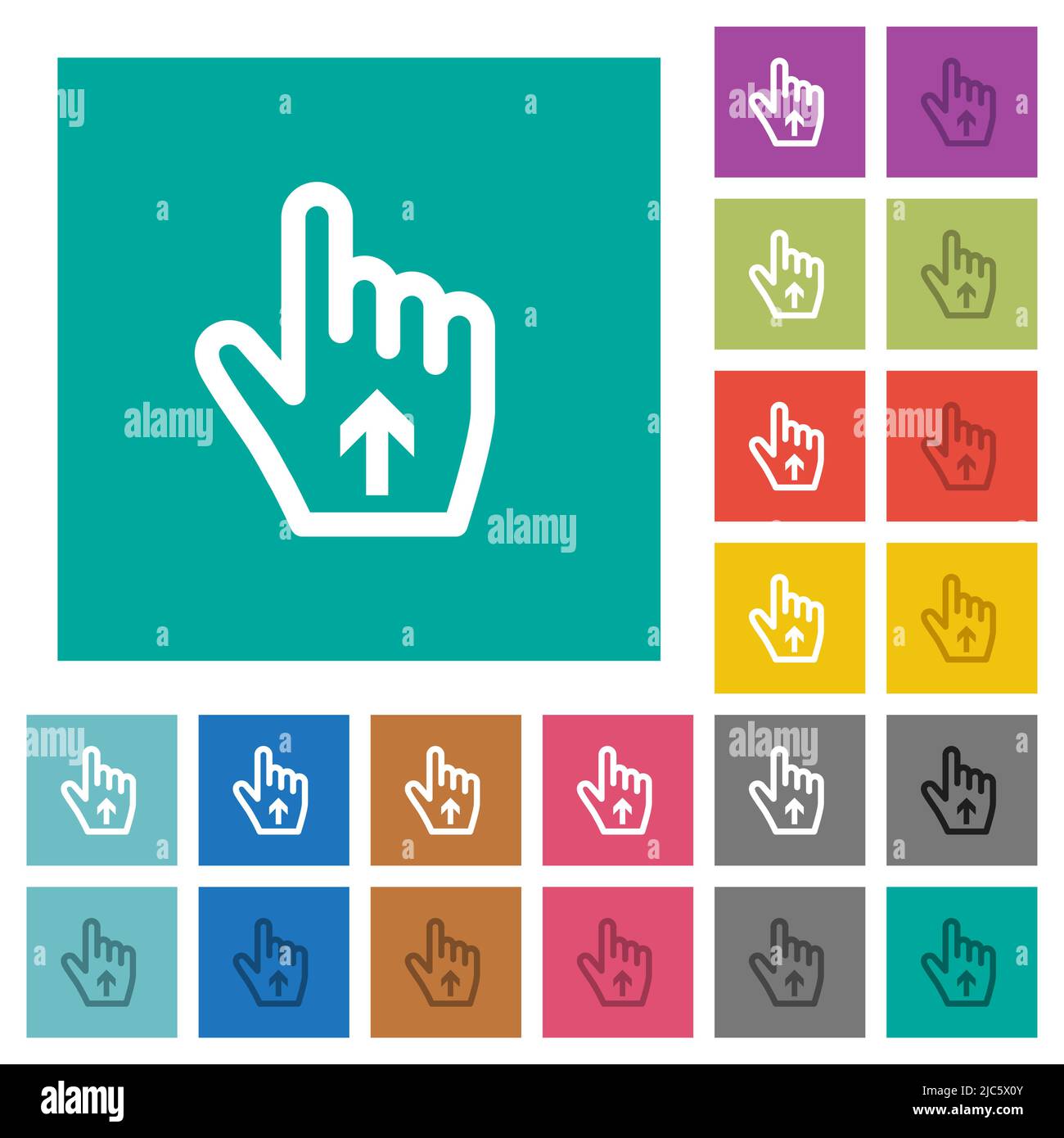 Hand cursor up outline multi colored flat icons on plain square ...