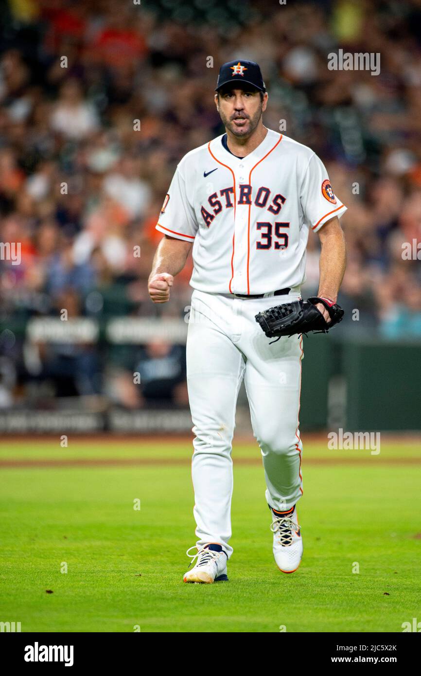 Houston Astros starting pitcher Justin Verlander (35) is fired up after ...