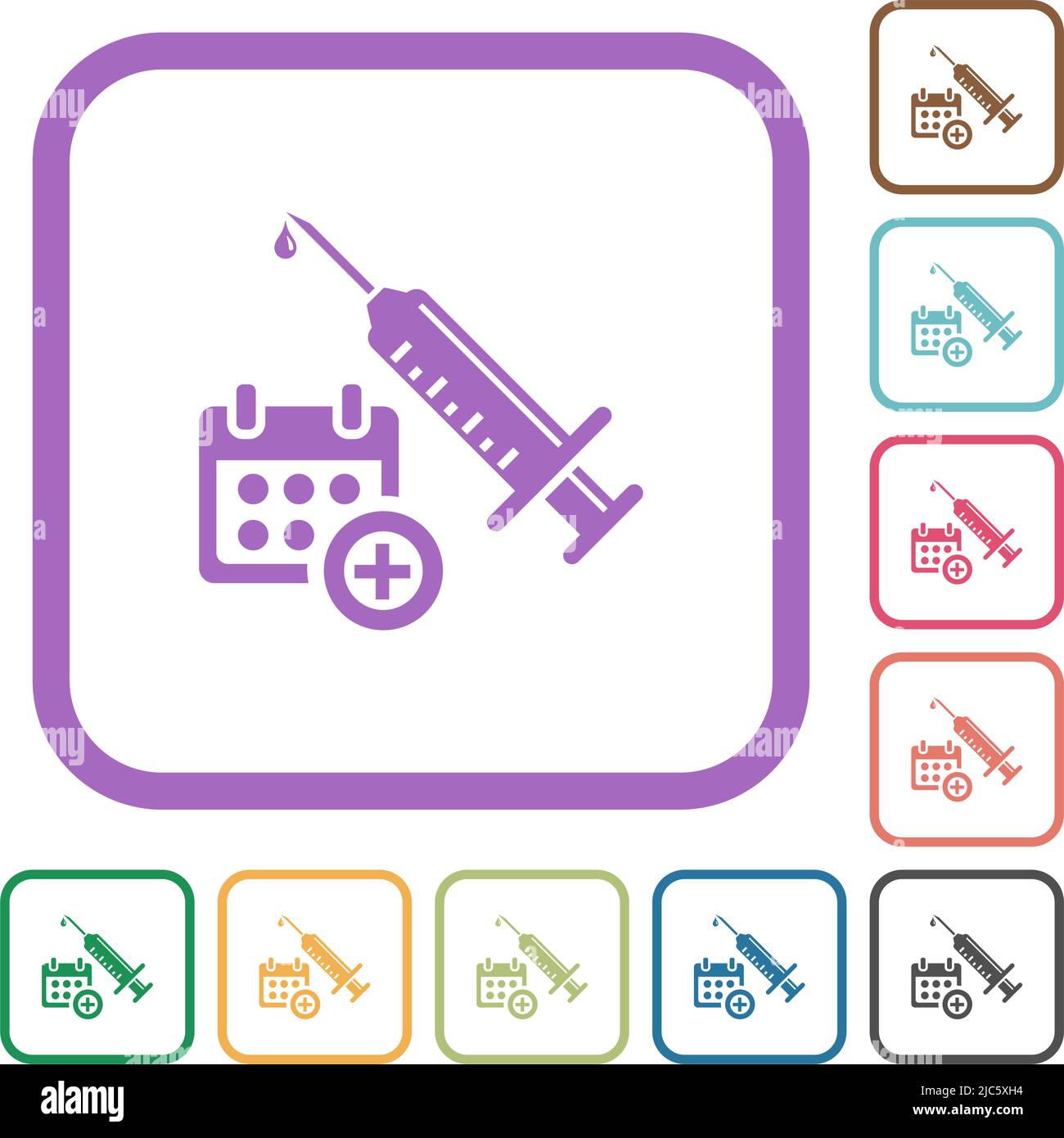 Vaccination appointment simple icons in color rounded square frames on ...