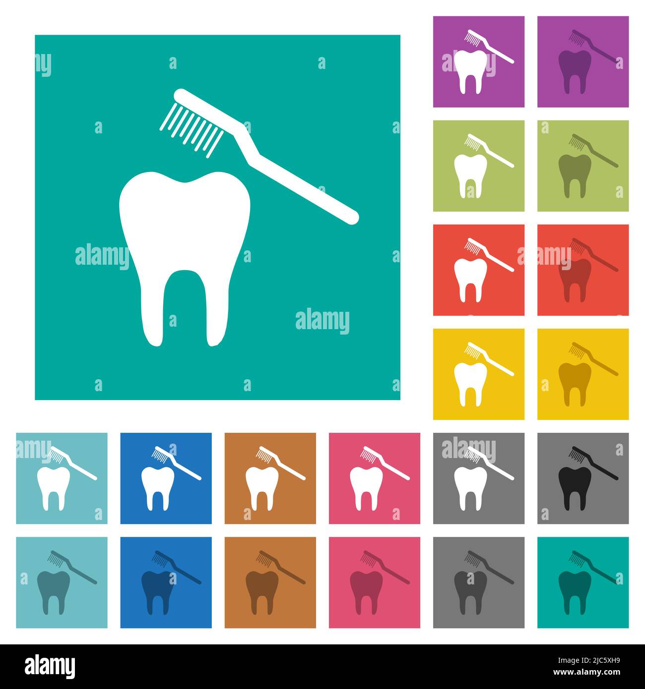 Toothbrushing multi colored flat icons on plain square backgrounds ...