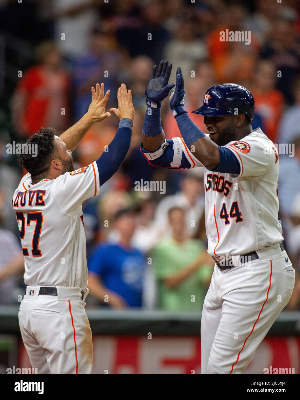 Houston Astros second baseman Jose Altuve (27) congratulates Houston ...
