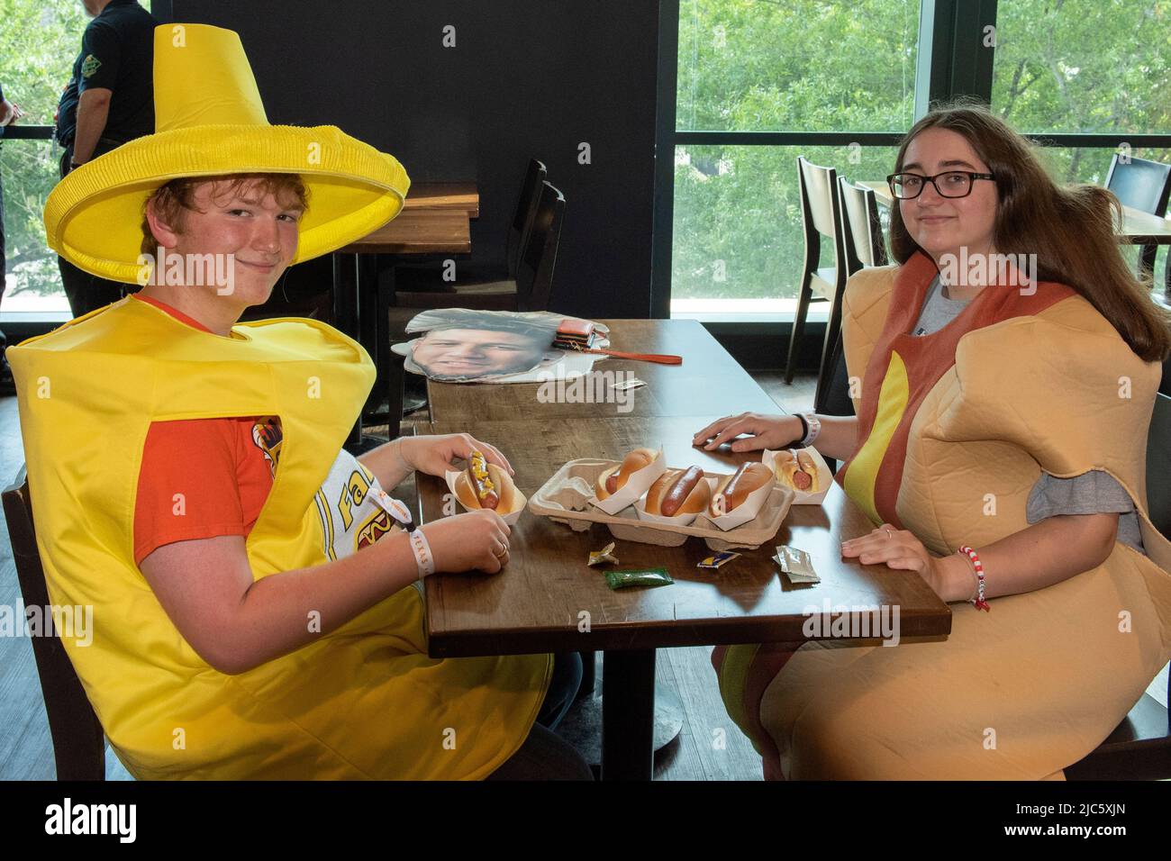 The Mustard and the Hot Dog, eating hot dogs on Dollar Hot Dog Night ...