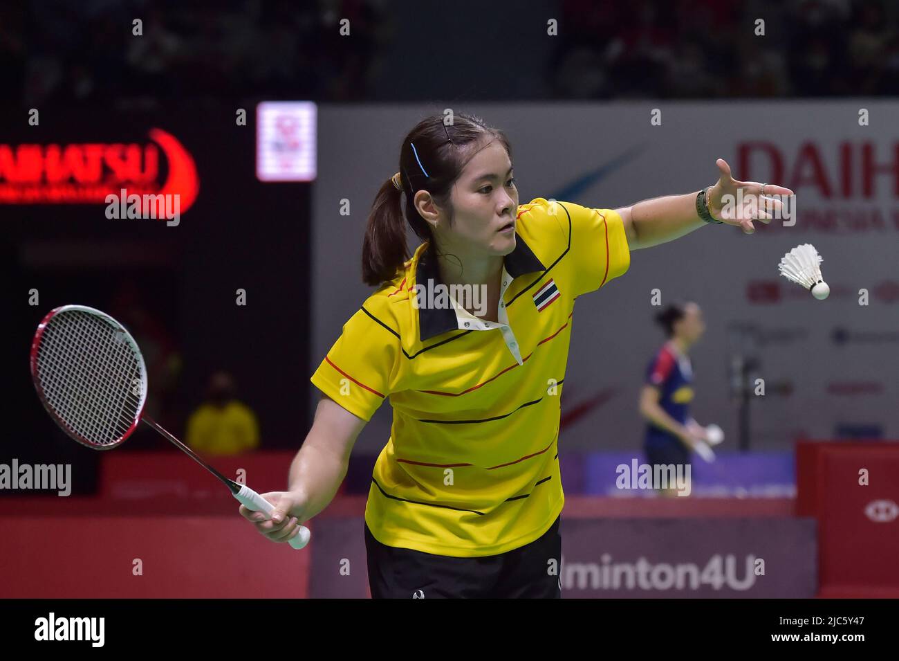 Jakarta, Indonesia. 10th June, 2022. Busanan Ongbamrungphan of Thailand serves during the women ...