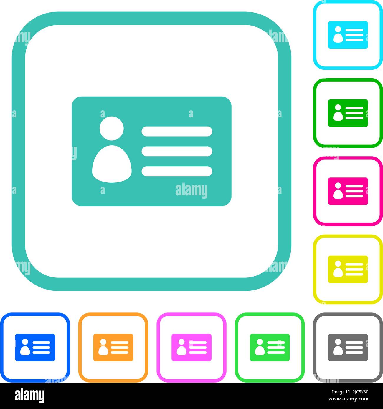 ID card solid vivid colored flat icons in curved borders on white ...