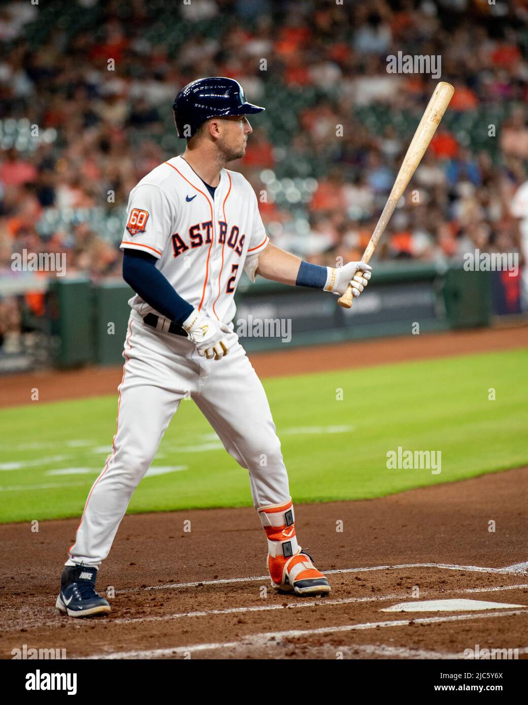 Houston Astros third baseman Alex Bregman (2) bats in the bottom of the ...
