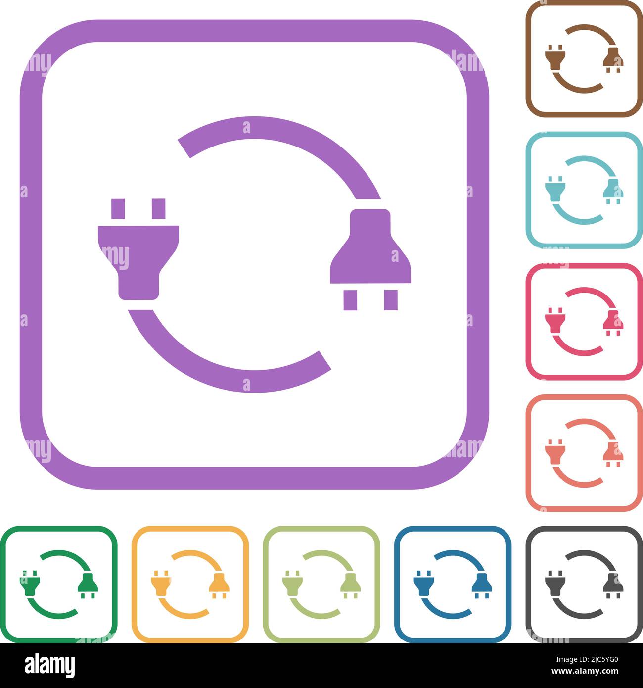 Electrical plug and cord simple icons in color rounded square frames on ...