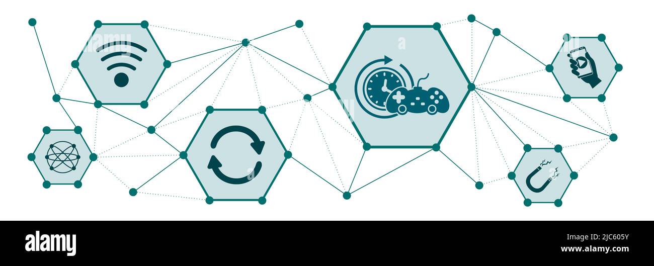 Concept of video game addiction with connected icons Stock Photo - Alamy