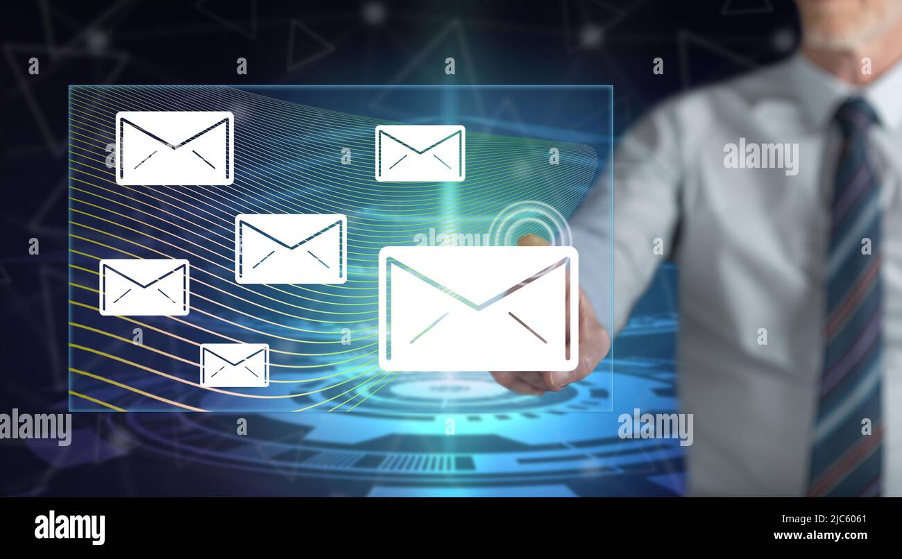 Man touching a message concept on a touch screen with his finger Stock ...