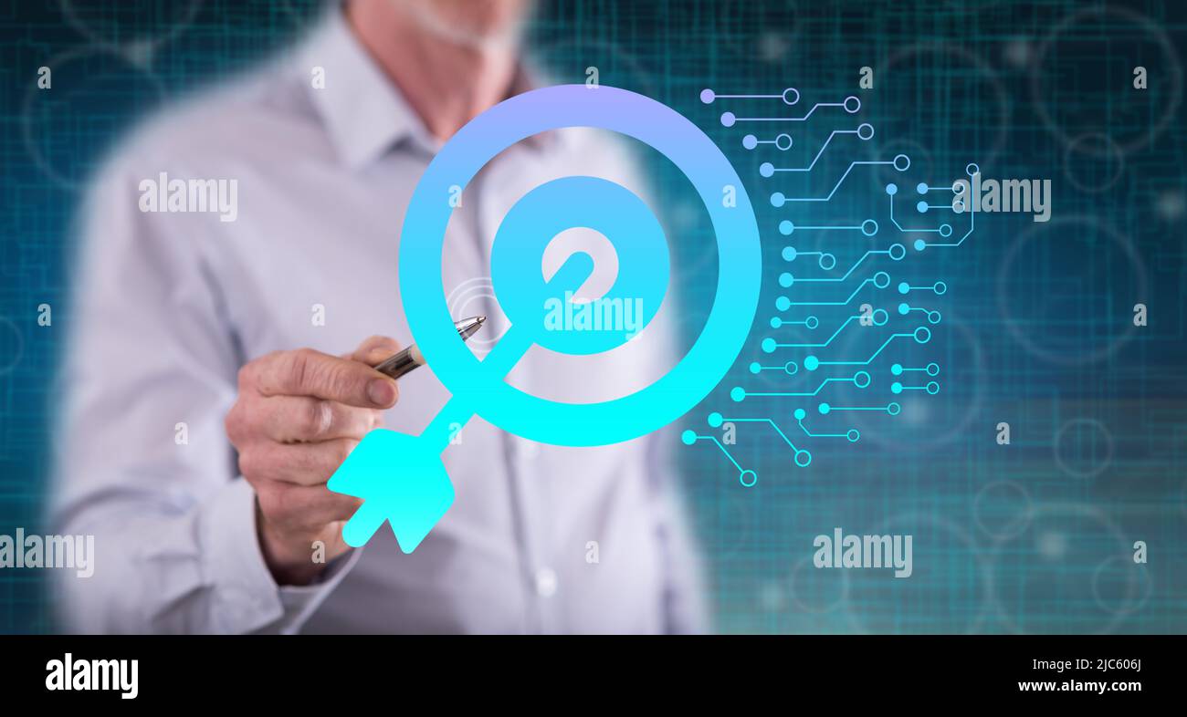 Man touching a digital strategy concept on a touch screen with a pen ...