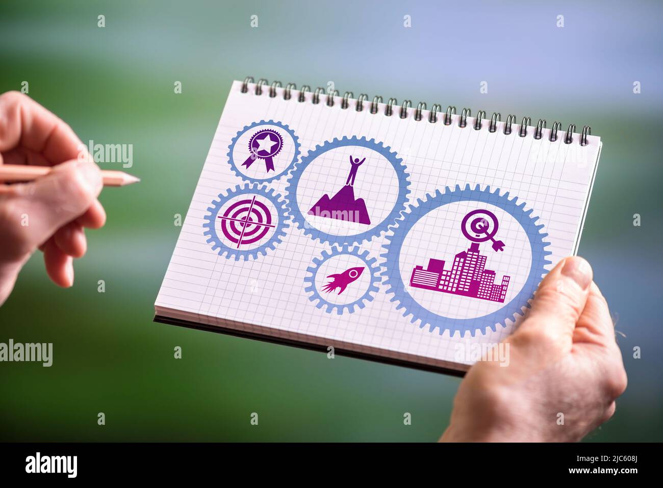 Hand drawing goals concept on a notepad Stock Photo - Alamy