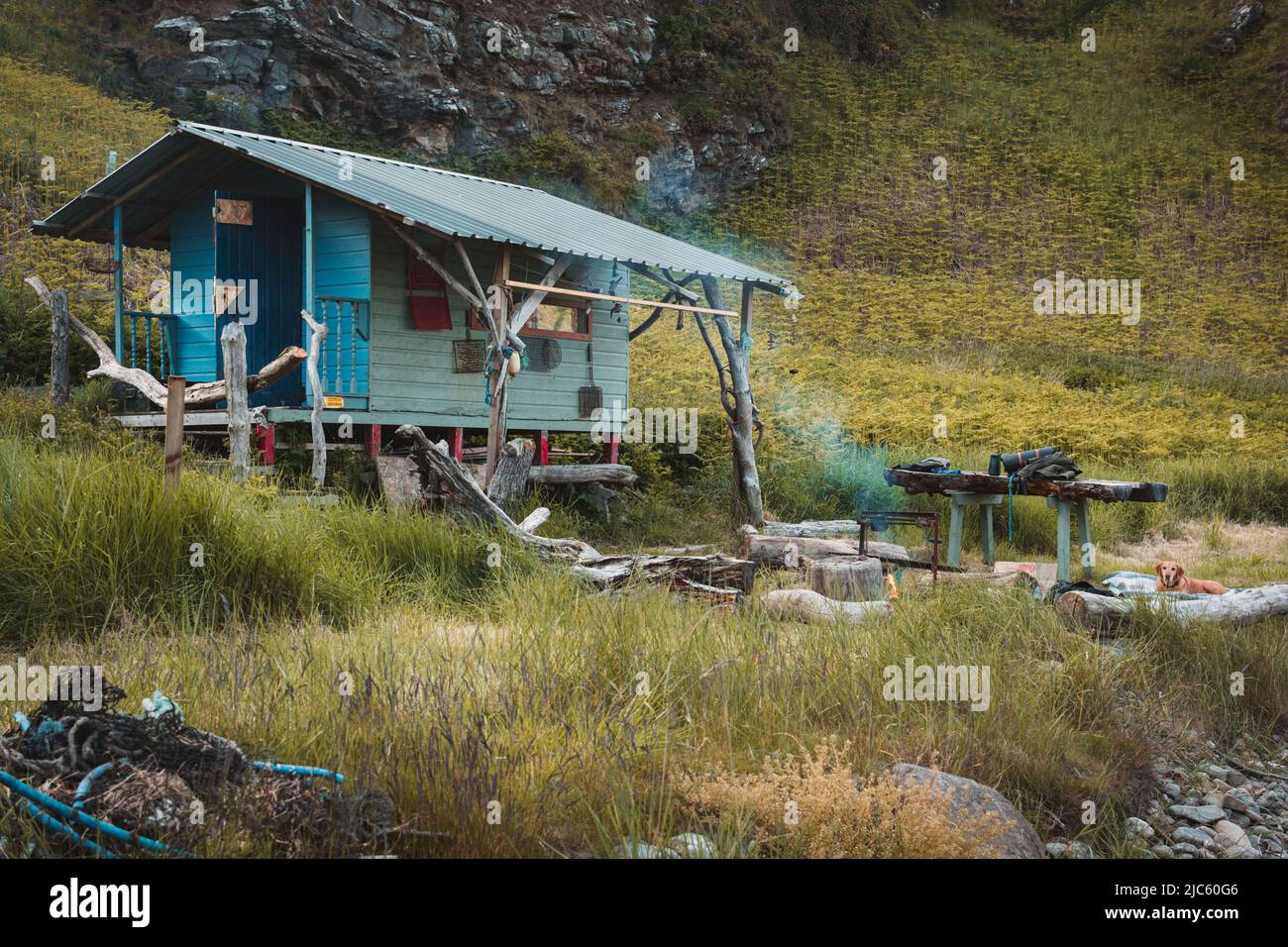 A wooden beach shack on a private beach at Muchalls in Aberdeenshire ...