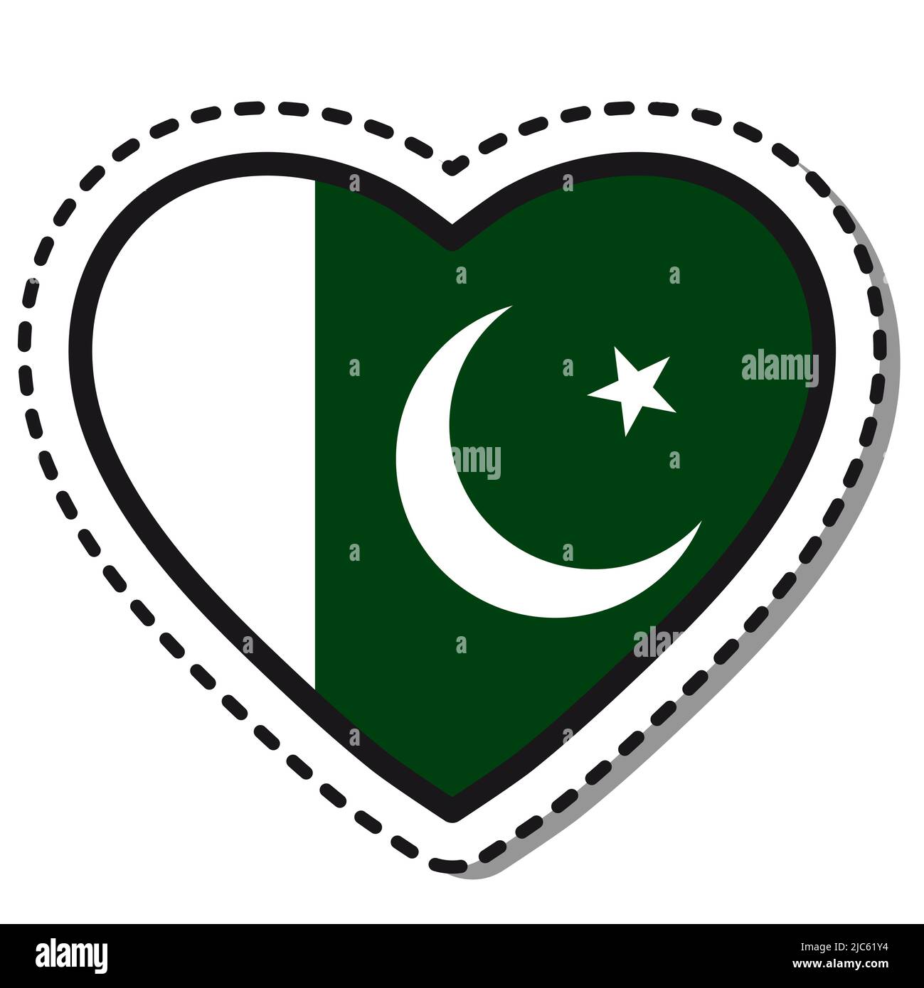 Flag Pakistan heart sticker on white background. Vintage vector love ...