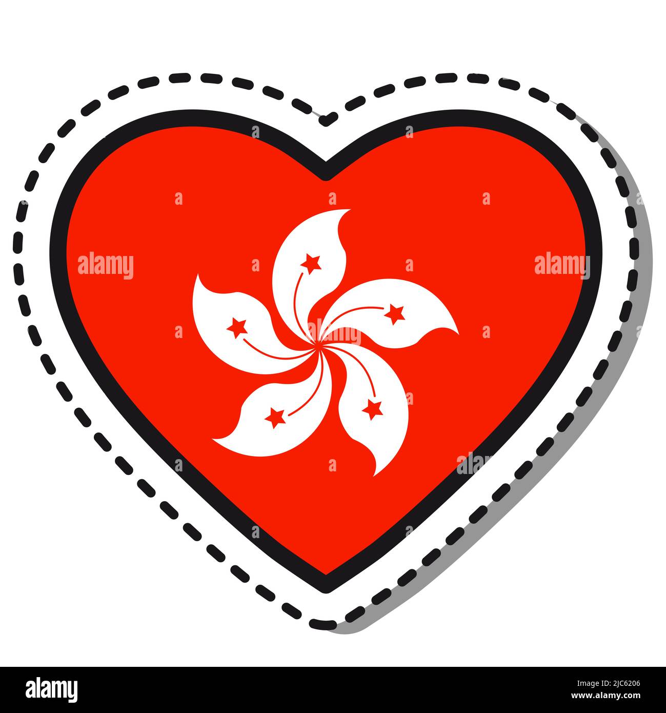 Flag Hong Kong heart sticker on white background. Vintage vector love ...