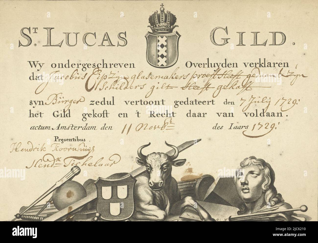 Guild letter from the St. Lucas guild in Amsterdam for Jacobus Cip ...
