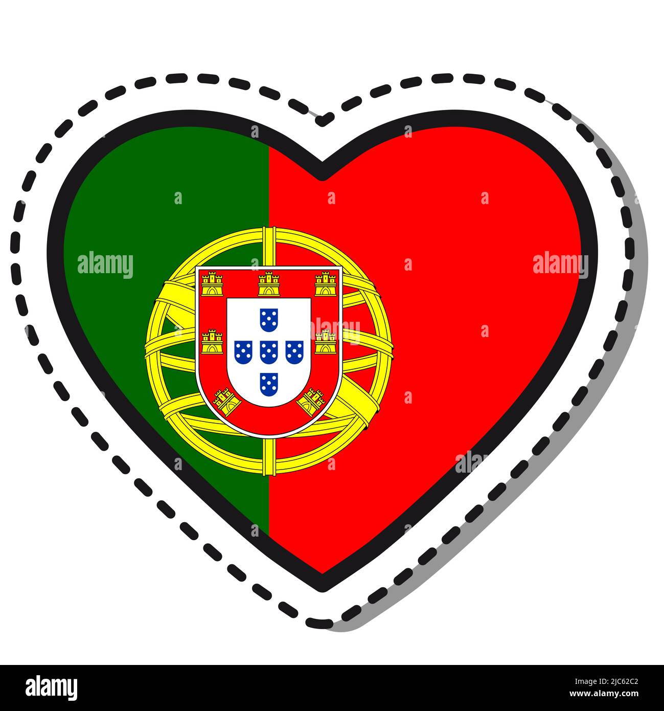 Flag Portugal heart sticker on white background. Vintage vector love ...