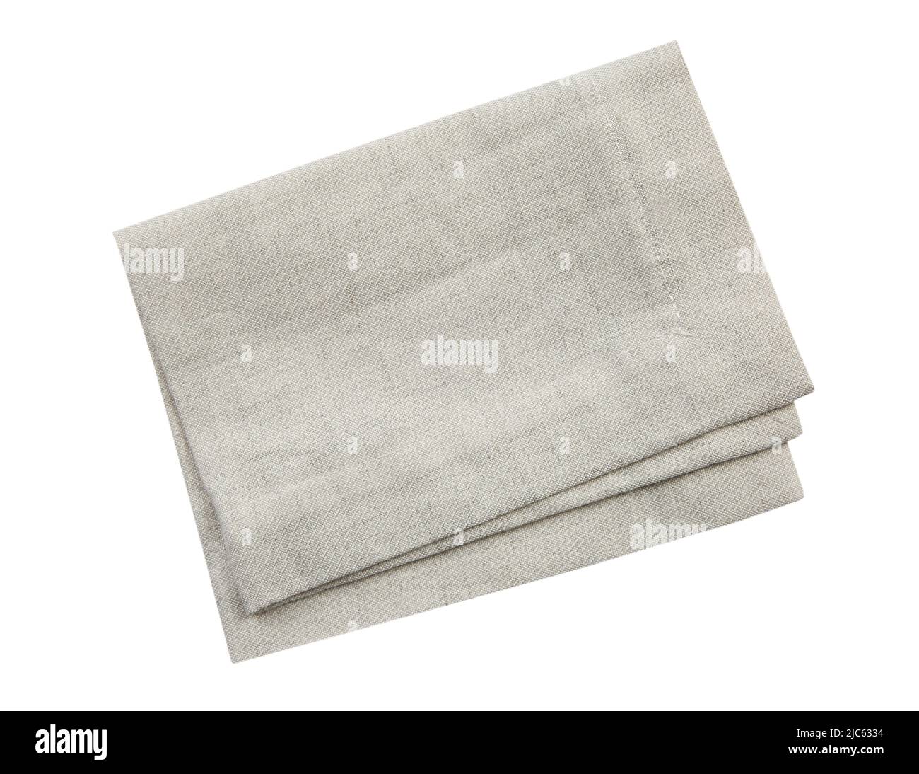Kitchen folded grey beige cloth isolated on white.Burlap towel ...
