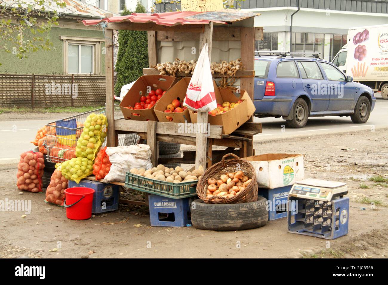 Vegetable stand on a village street in Romania's countryside Stock ...
