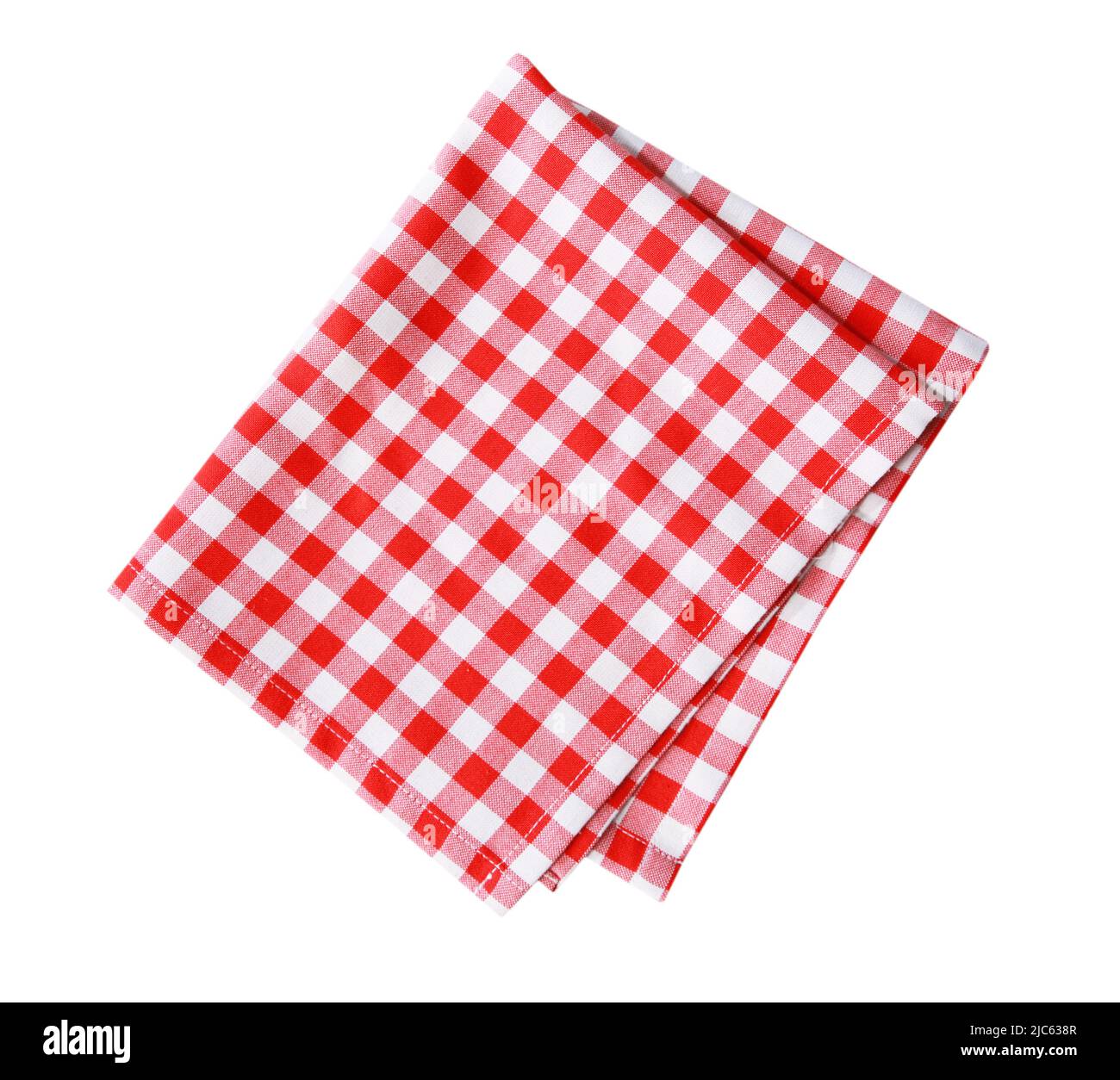 Red checkered folded cloth isolated.Picnic kitchen towel on white ...