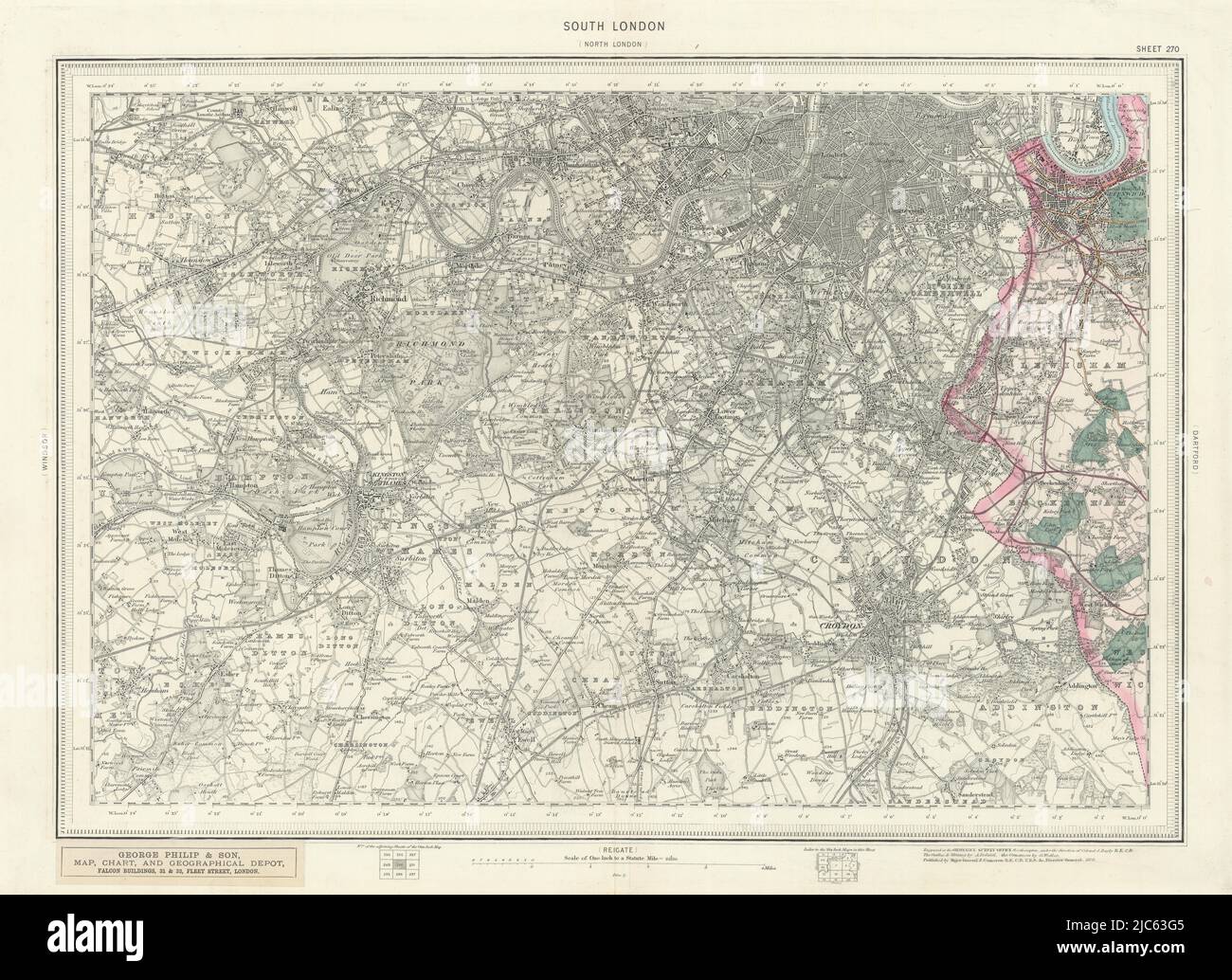 Ordnance Survey Sheet 270 South London. Croydon Richmond Greenwich 1876 ...