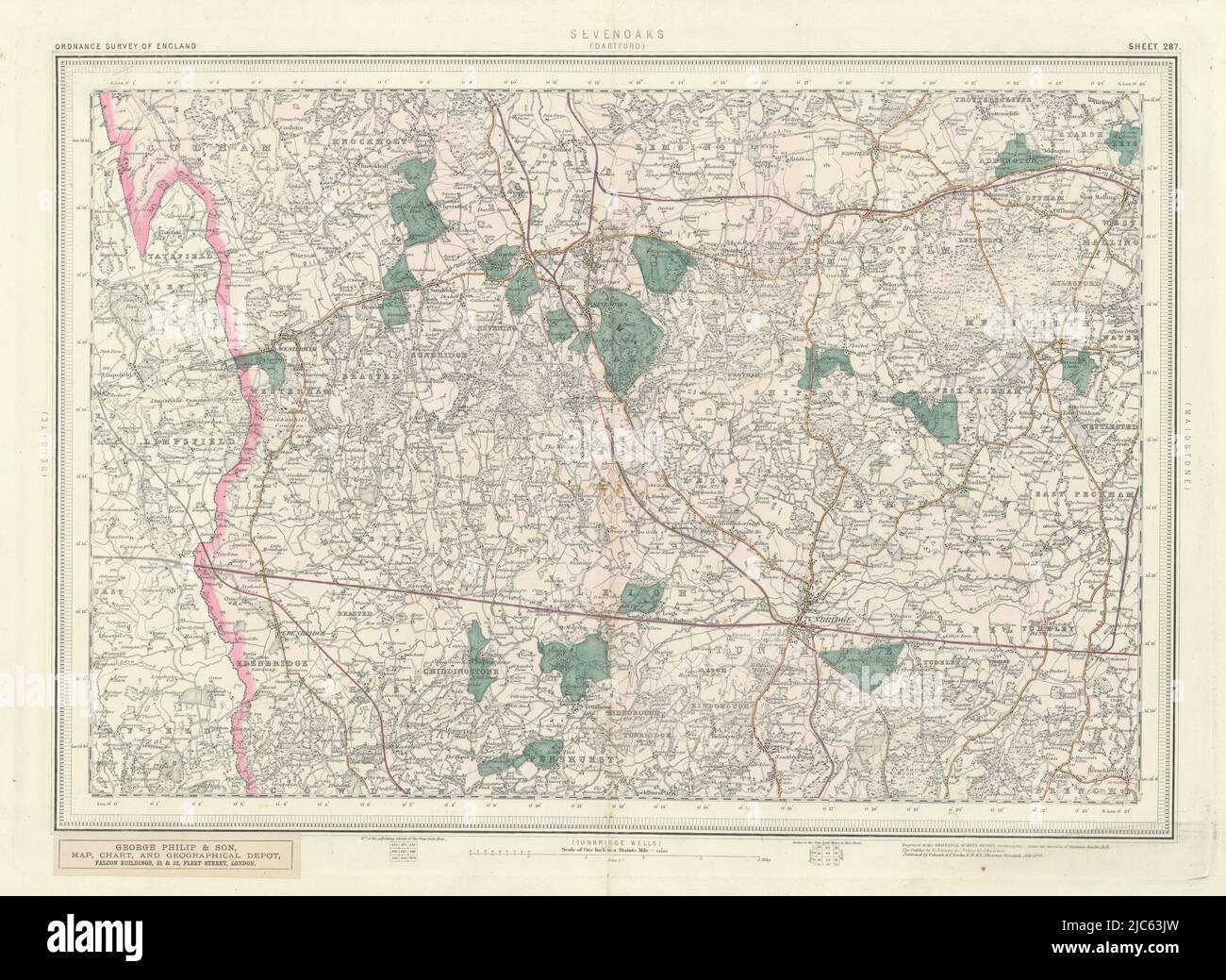 Ordnance Survey Sheet 287 Sevenoaks. Tonbridge Malling Kent Downs 1880 ...