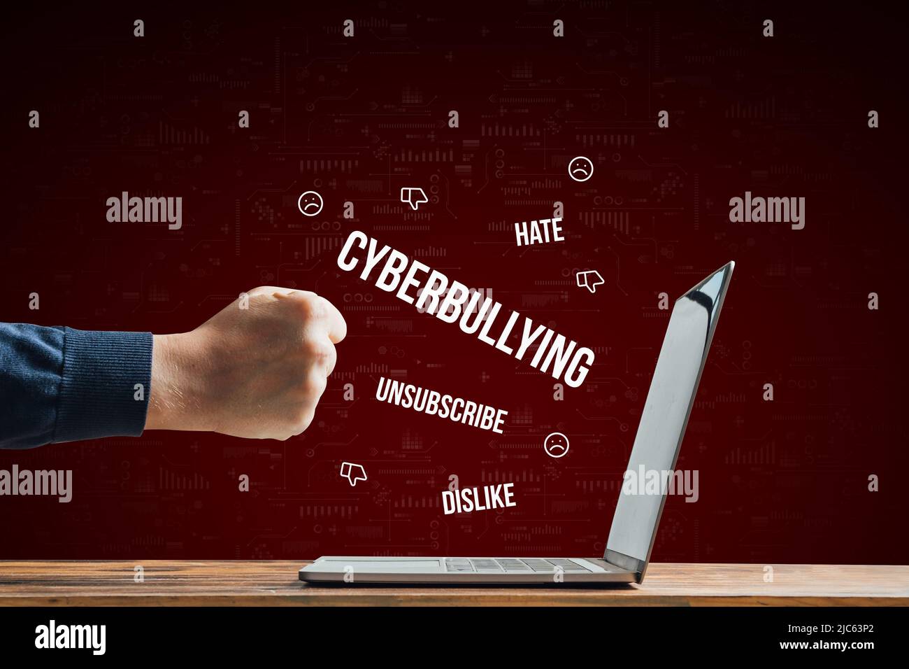 The concept of cyberbullying. Hate and hate on the Internet. The person ...