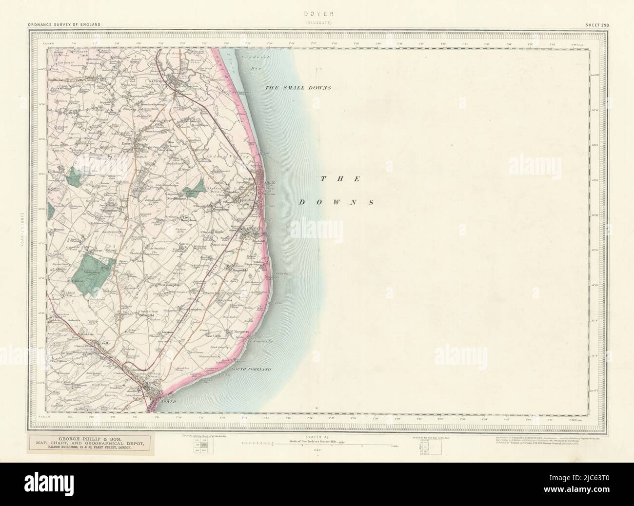 Ordnance Survey Sheet 290 Dover. Deal Sandwich South Foreland Kent 1878 ...