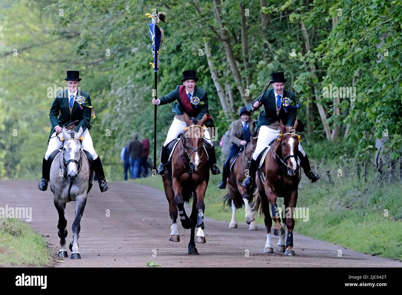Hawick, UK. , . Galloping up the chase on the Nipknowes towards The Hut ...
