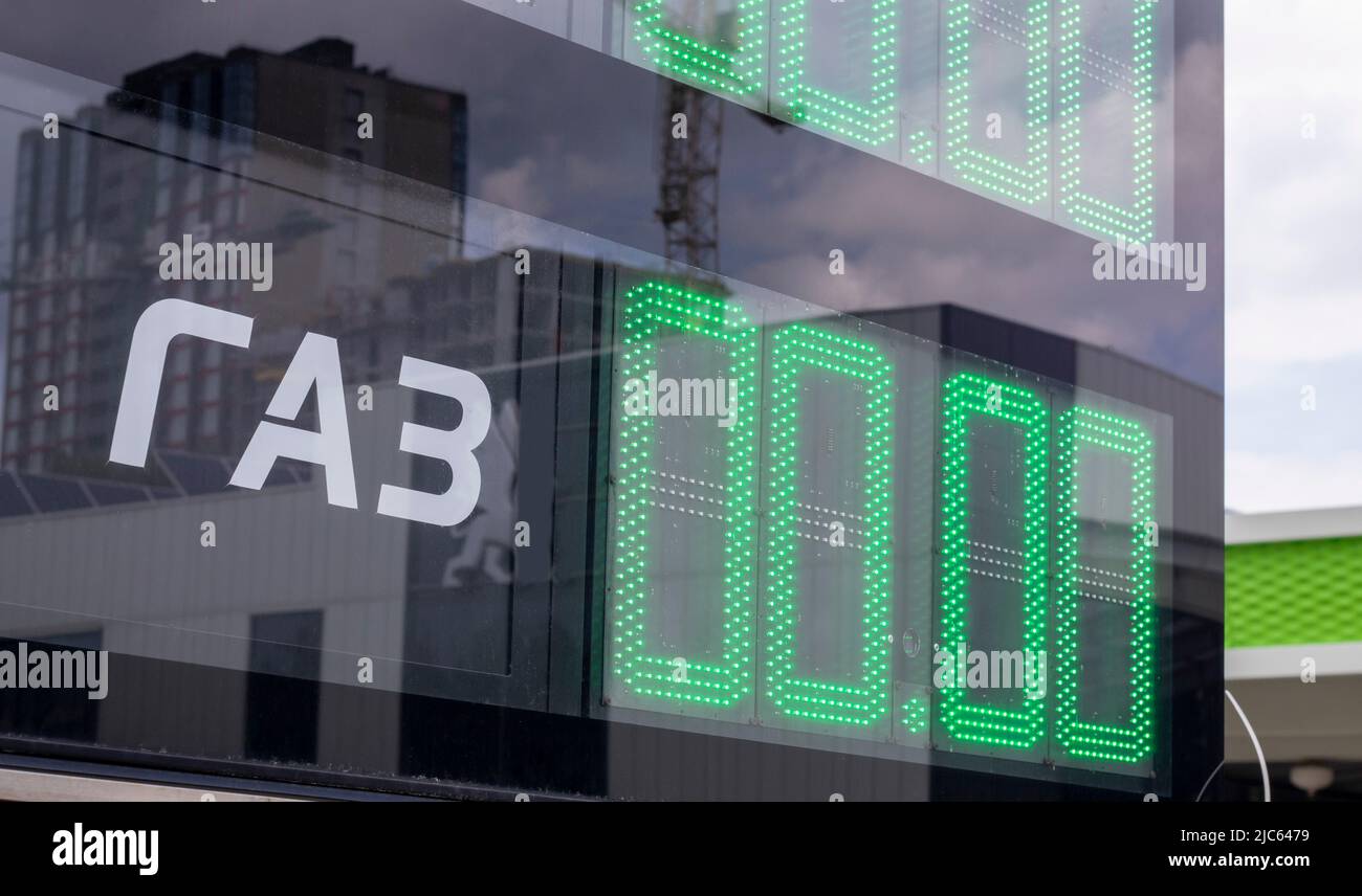 Display of gas stations with prices in Ukraine. Gas at a price of 00.00 ...