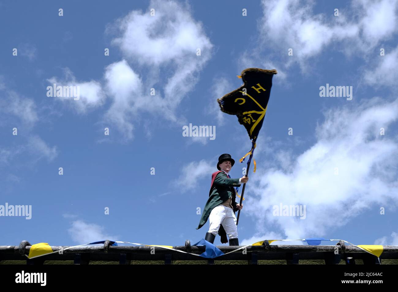 Hawick, UK. , . Hawick Cornet 2022, Greig Middlemass waves the Banner ...