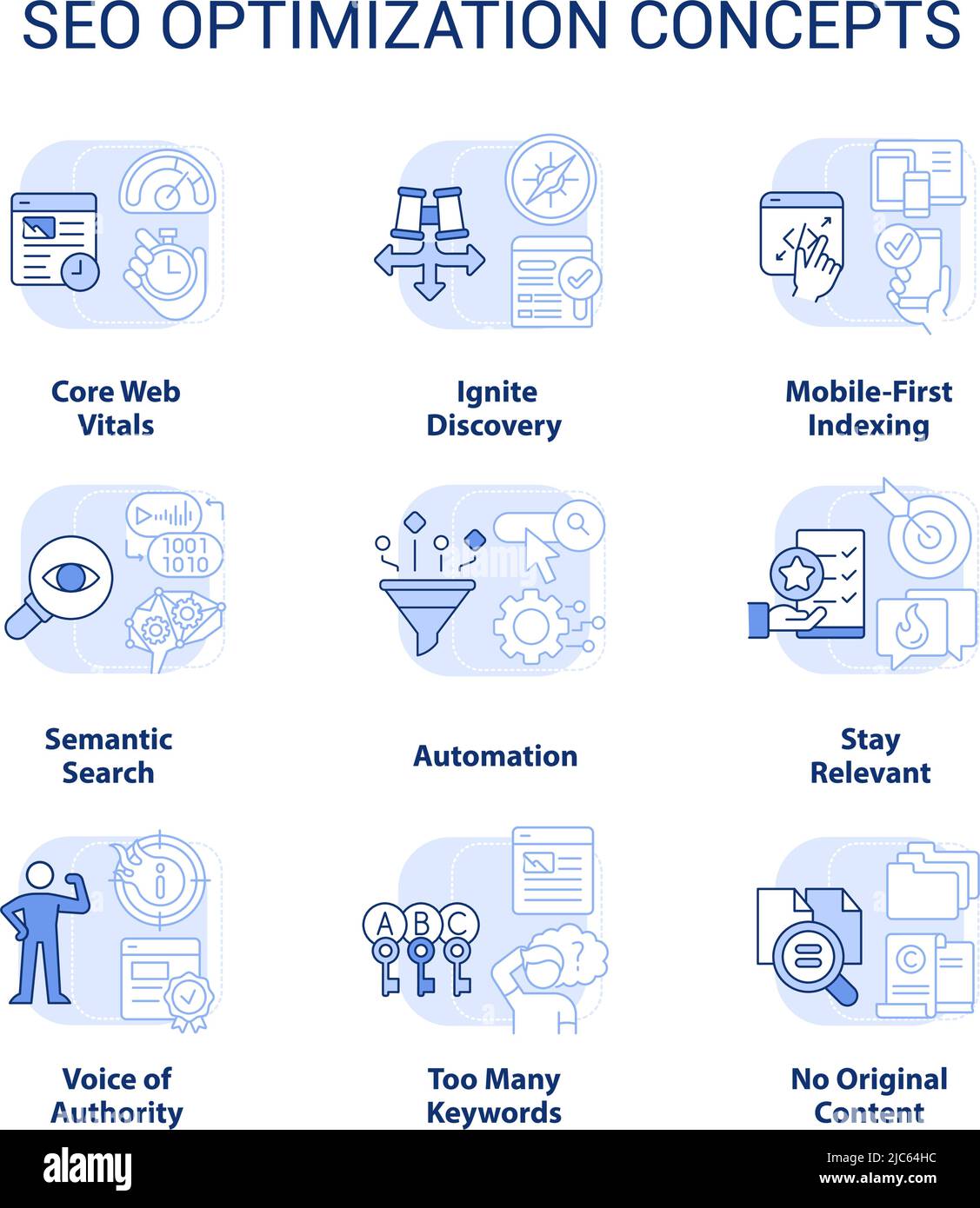 SEO optimization light blue concept icons set Stock Vector Image & Art ...