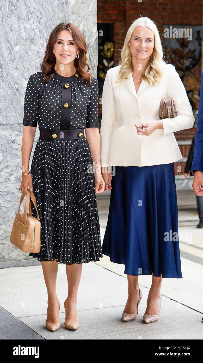 Oslo 20220610.Crown Princess Mary of Denmark (left) and Crown Princess Mette-Marit arrive at a ...
