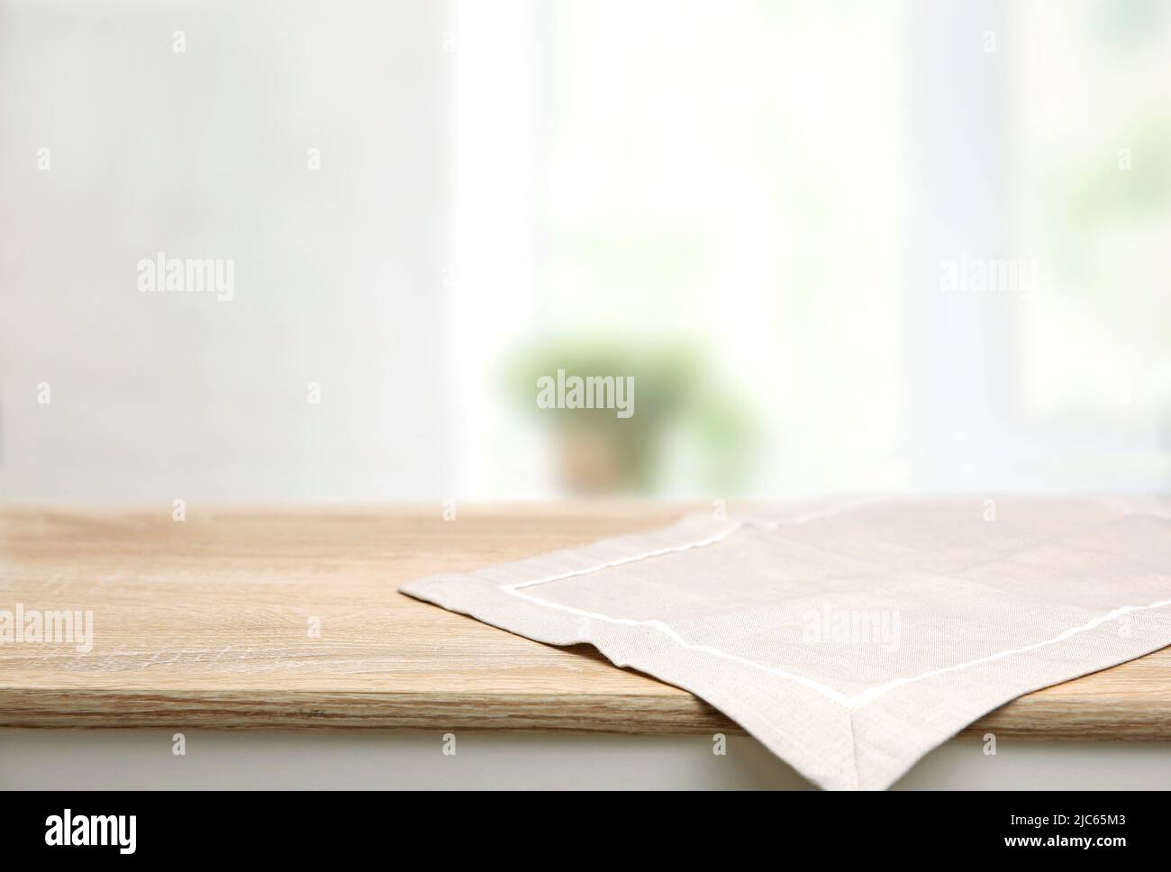 Empty space table decorated with beige towel food advertisement display ...