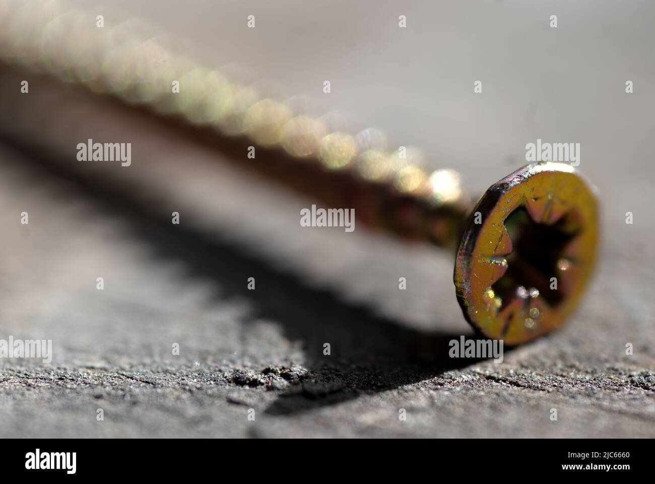 selective focus, macro photography of a tapping screw with a cross head ...