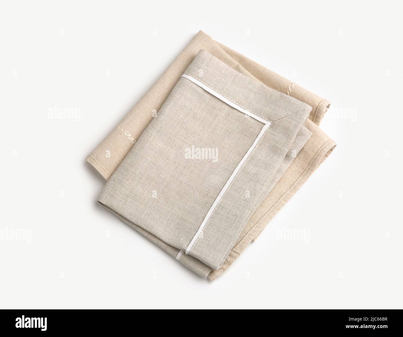 Folded kitchen cloth top view. Beige burlap towels. Dishcloth Stock ...