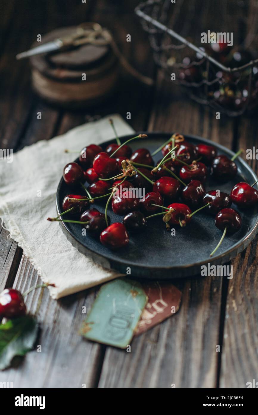 food photography in low key, fruit cherry vitamins, food for vegatarin ...