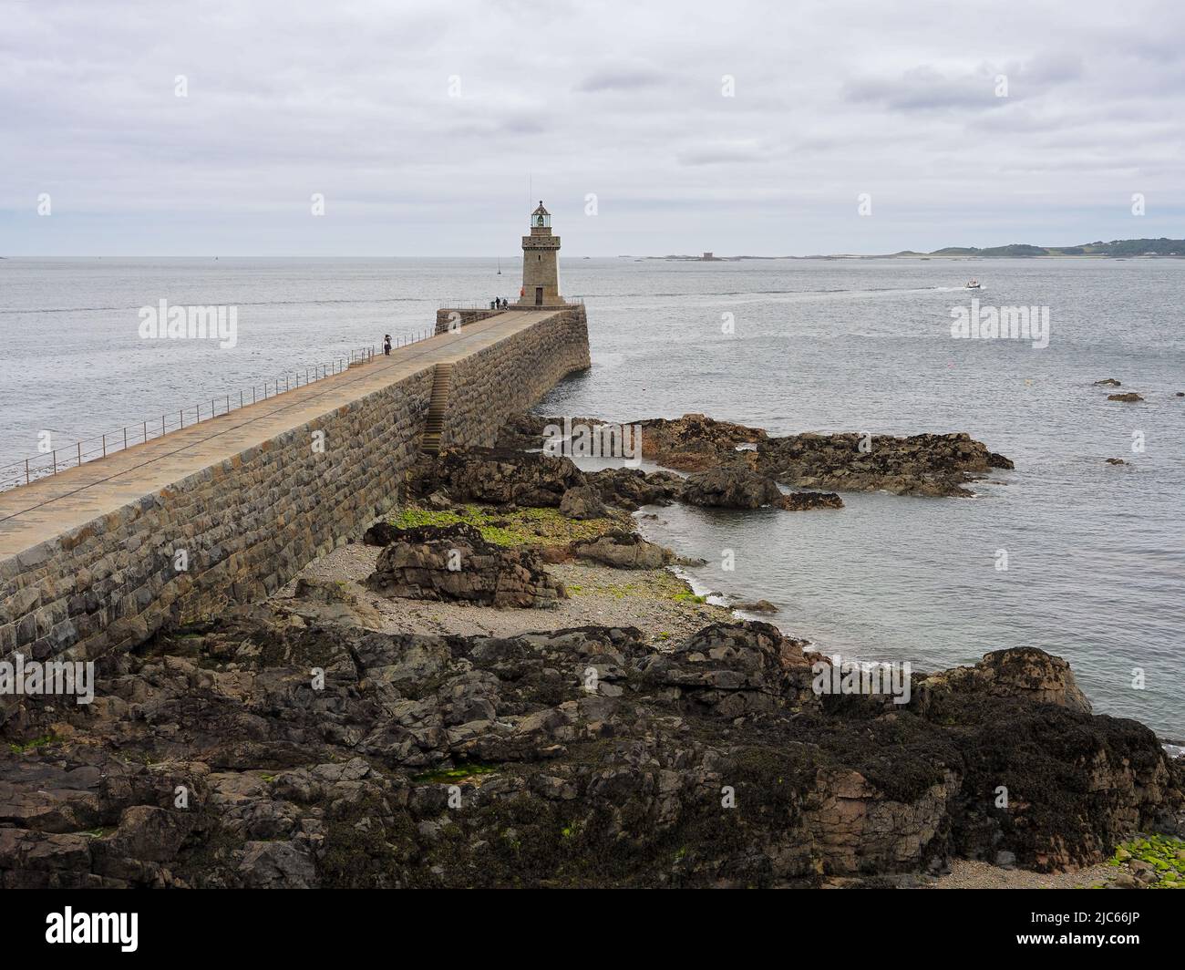 View to Castle Breakwater Lighthouse, St Peter Port, Guernsey, Channel ...