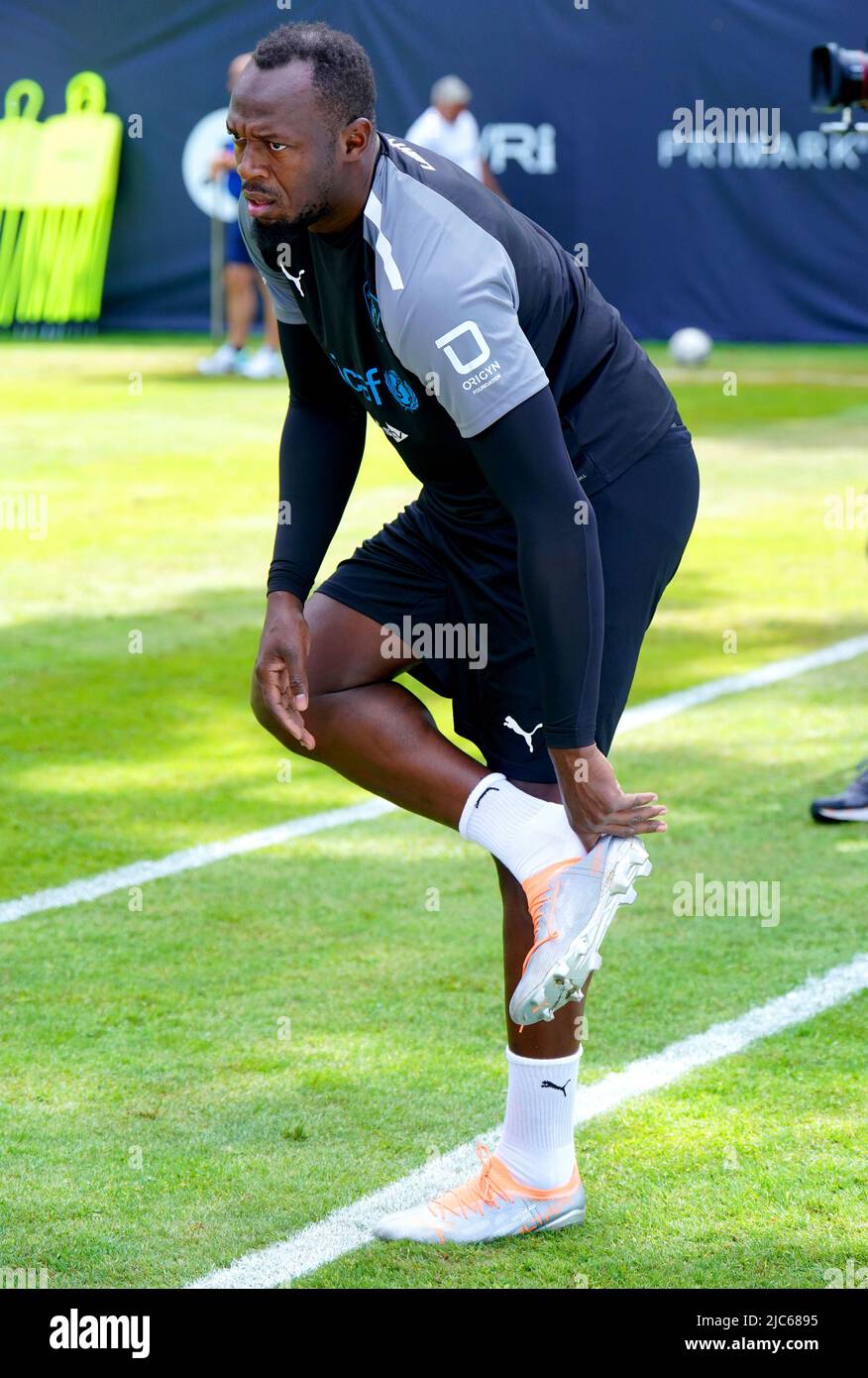 World XI's Usain Bolt during a training session ahead of SoccerAid at ...