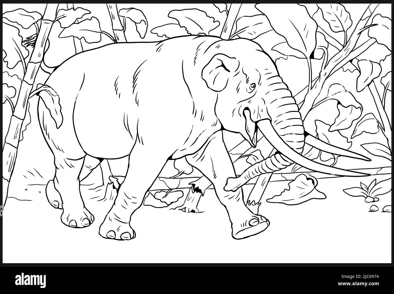 Prehistoric animals. Illustration with extinct Elephant - Mastodon ...