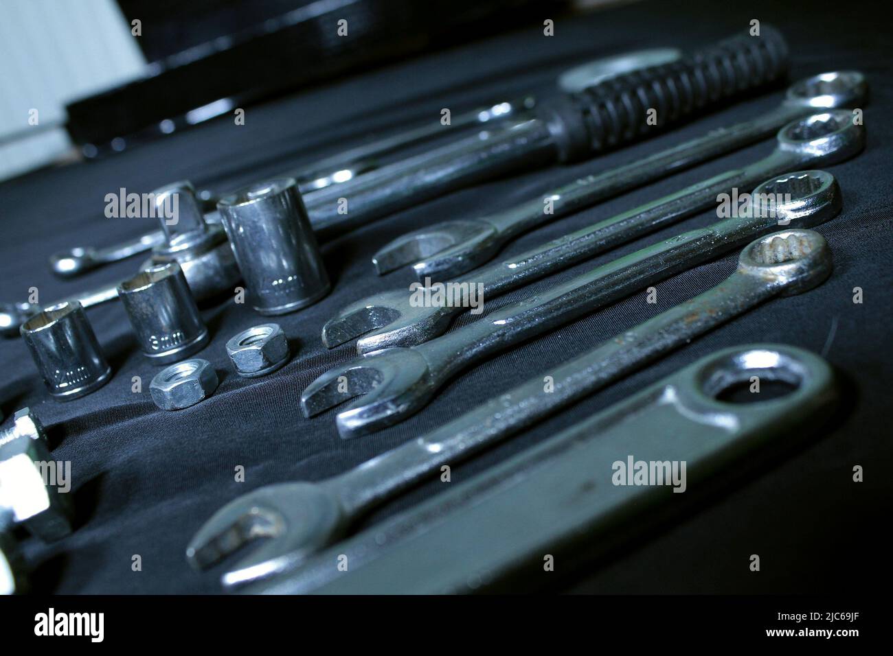 Metal Engineering Hand Tools On Angle Shelf In Workshop Stock Photo - Alamy