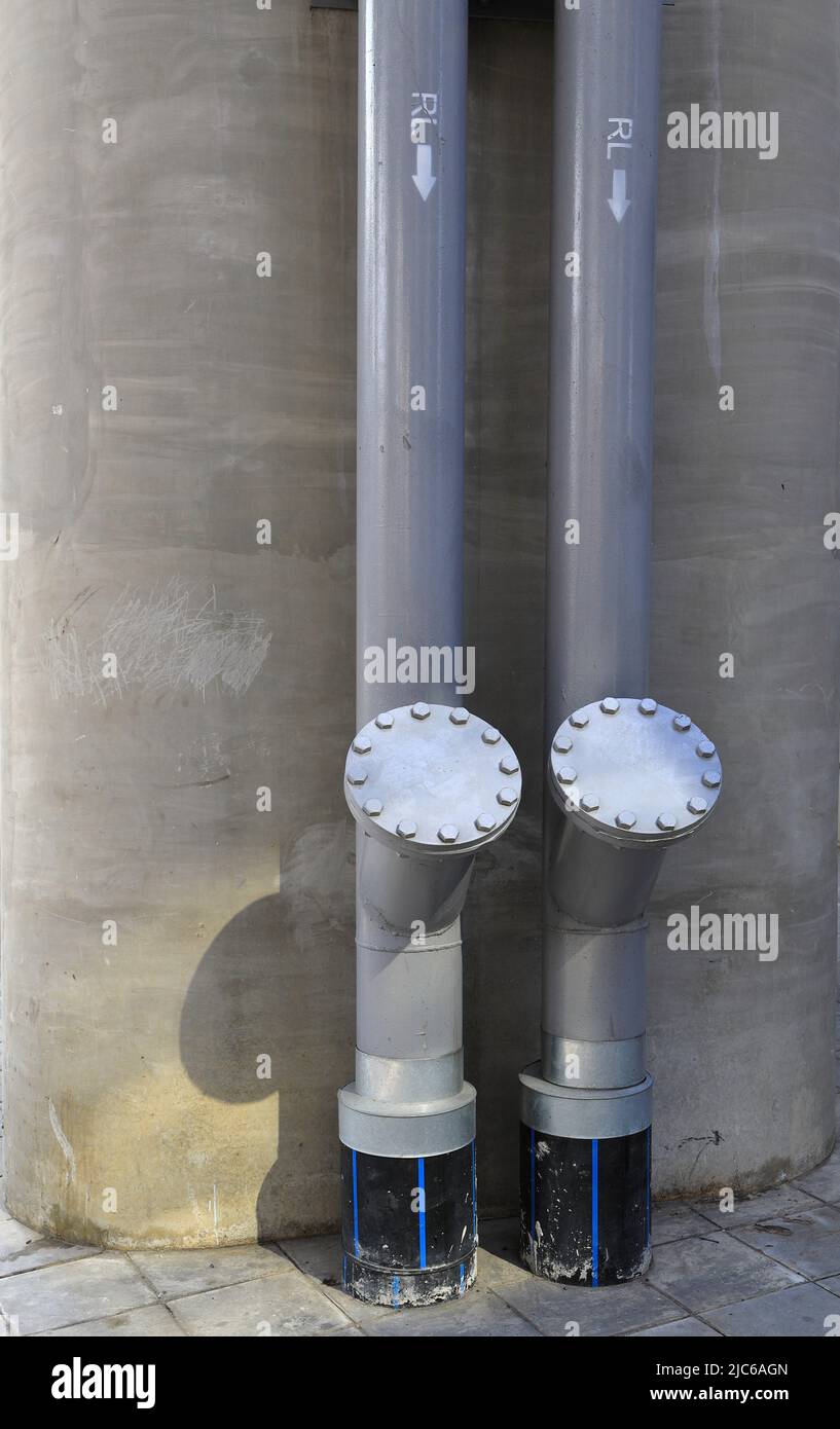 Drainage pipes, pipe with label "RL" with direction for rain line to ...