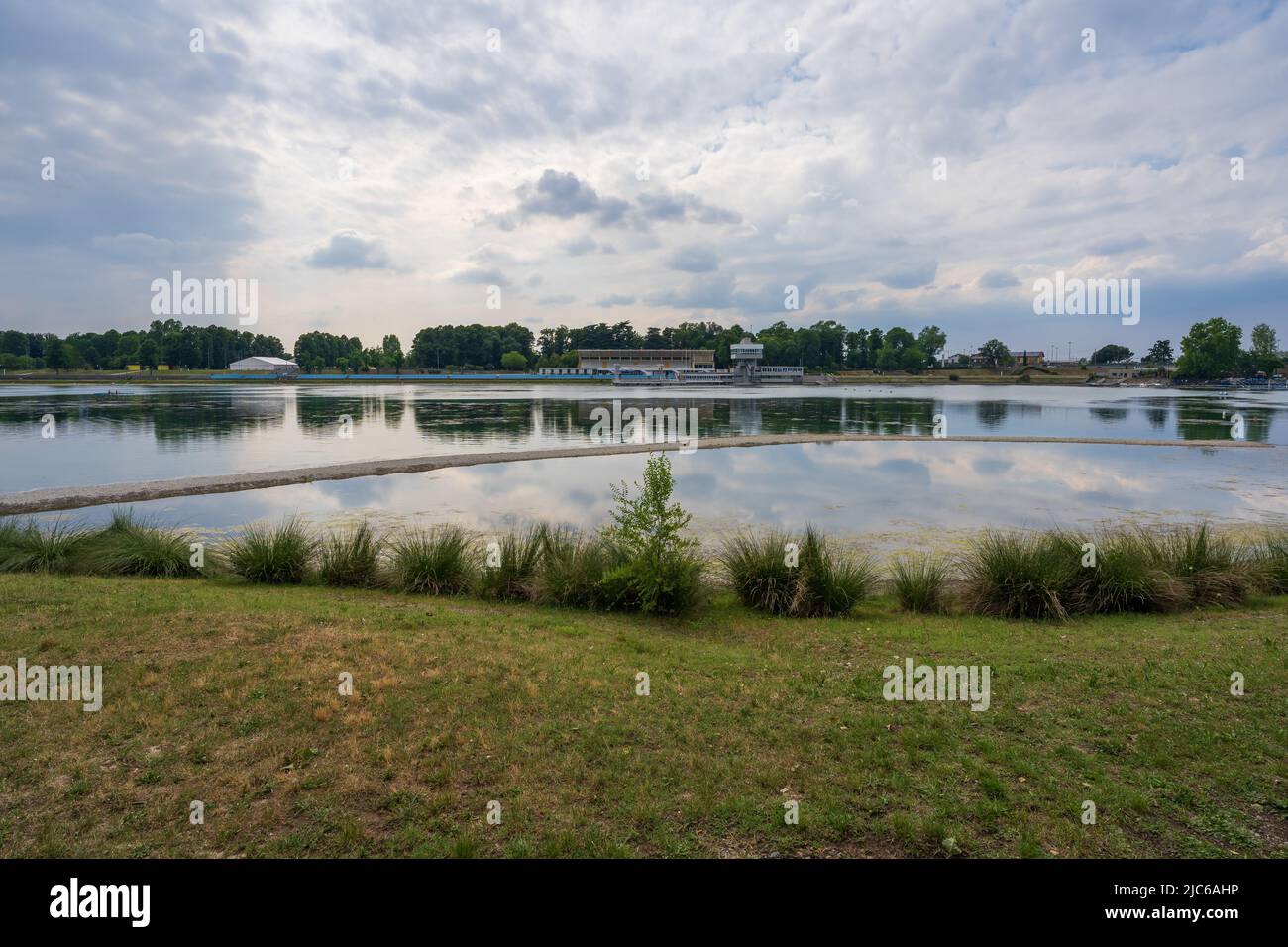 Idroscalo lake park, in the front of stands, cloudy day, Milan, Italy ...
