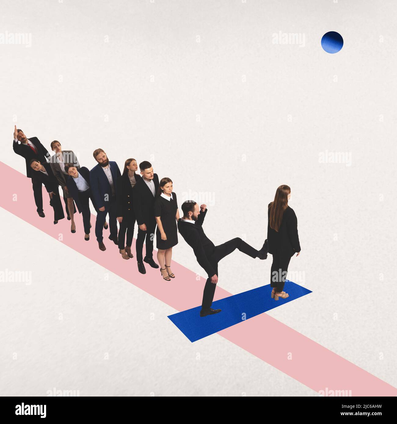 Contemporary art collage. Conceptual image. group of people standing in ...