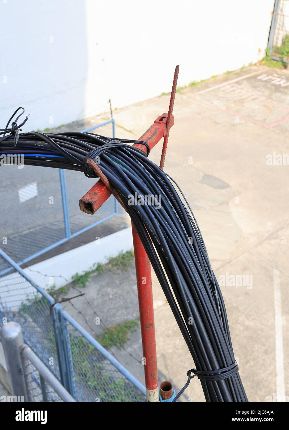 bunch of electrics and communication wires, wires on the pole, The ...