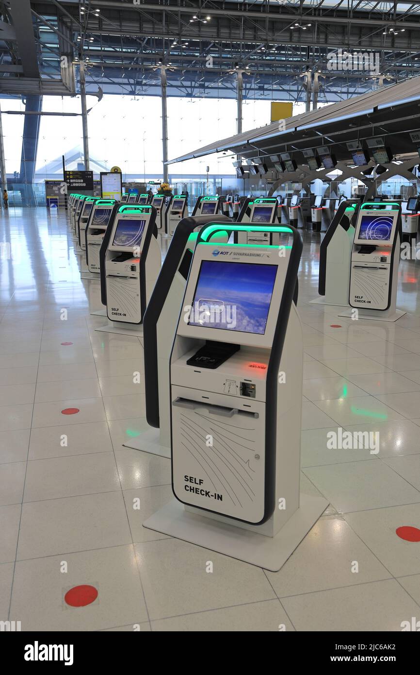 Self Check-in or Self service machine and help desk kiosk at airport ...